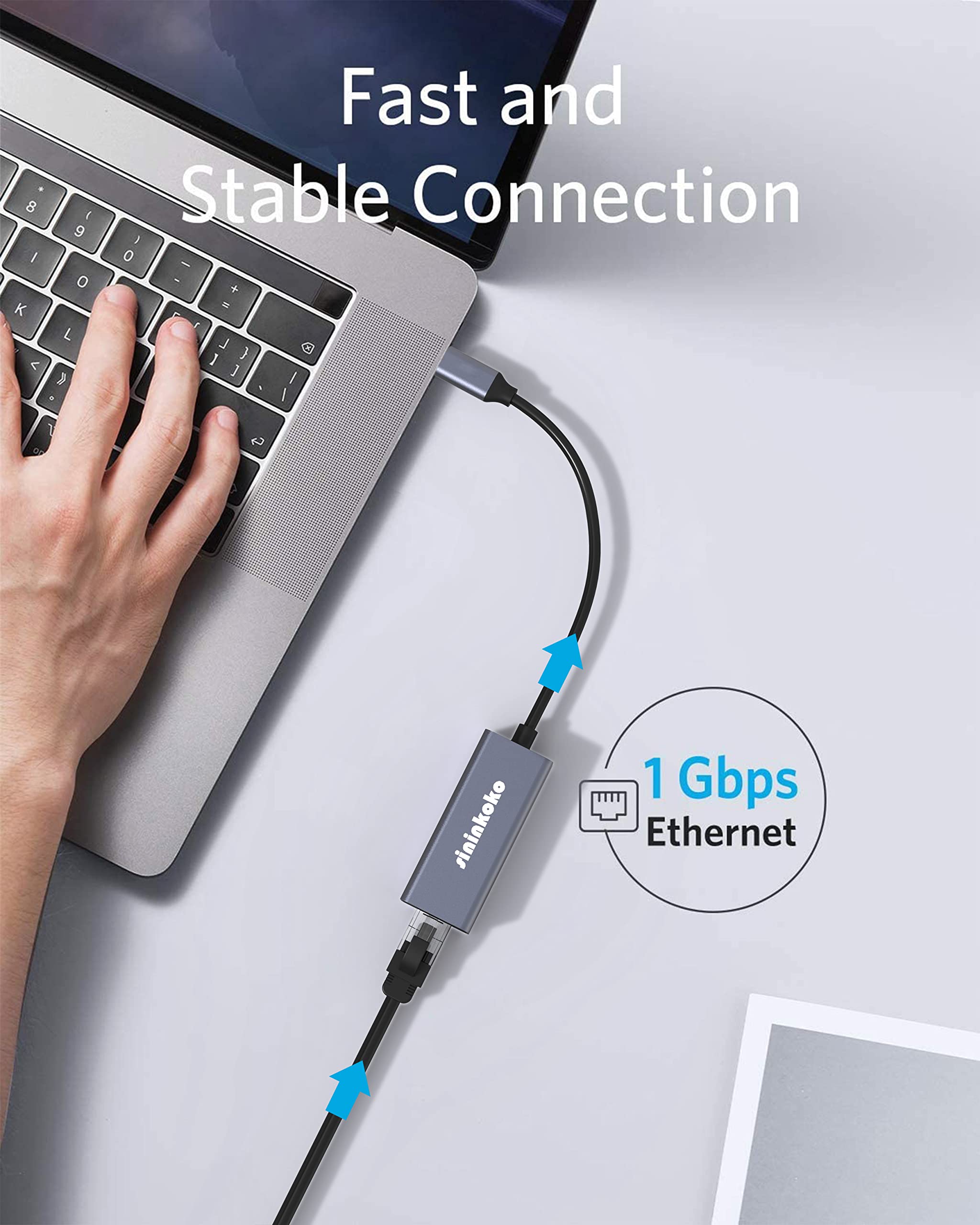 USB C to Ethernet Adapter, sininkoko Driver Free USB C to 100/1000 Gigabit Ethernet LAN Network Adapter,Compatible for MacBook Pro , MacBook Air, iPad Pro, Dell XPS and More