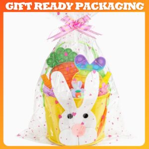 Easter Basket Stuffers - Premade Easter Baskets for Kids - 24 Pack Sensory Fidget Toys Set with Grass - Pop Gifts for Toddlers Teens Girls Boys