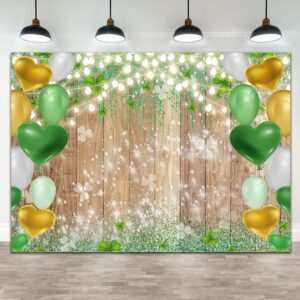 ticuenicoa 7×5ft happy st. patrick's day backdrop wooden texture green balloon glitter bokeh clover photography background lucky irish shamrock confentti kids birthday baby shower wall decor banner