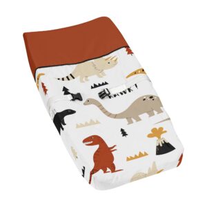 sweet jojo designs mod dino boy or girl baby nursery changing pad cover - orange, tan, rust, taupe, mustard yellow, beige, brown and black modern dinosaur boho dinosaurs gender neutral