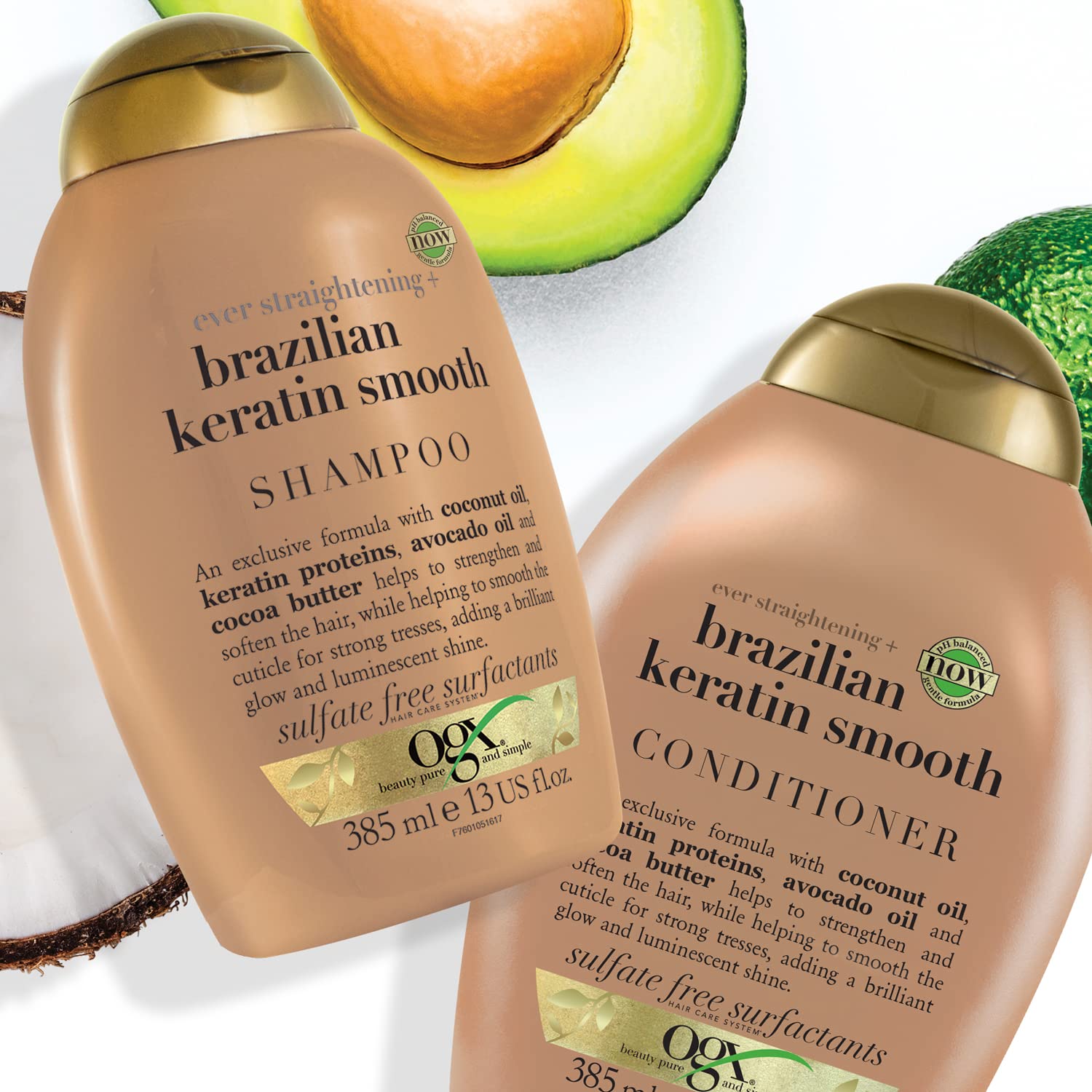 OGX Ever Straightening + Brazilian Keratin Therapy Smoothing Shampoo with Hair-Smoothing Conditioner with Coconut Oil, Cocoa Butter & Avocado Oil