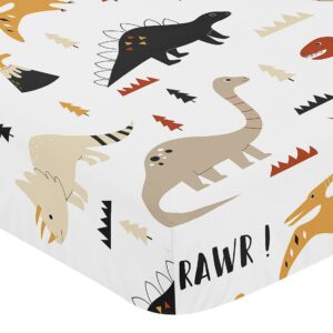 Sweet Jojo Designs Mod Dino Boy or Girl Fitted Crib Sheet Baby or Toddler Bed Nursery - Orange, Tan, Rust, Taupe, Mustard Yellow, Beige, Brown and Black Modern Dinosaur Boho Dinosaurs Gender Neutral