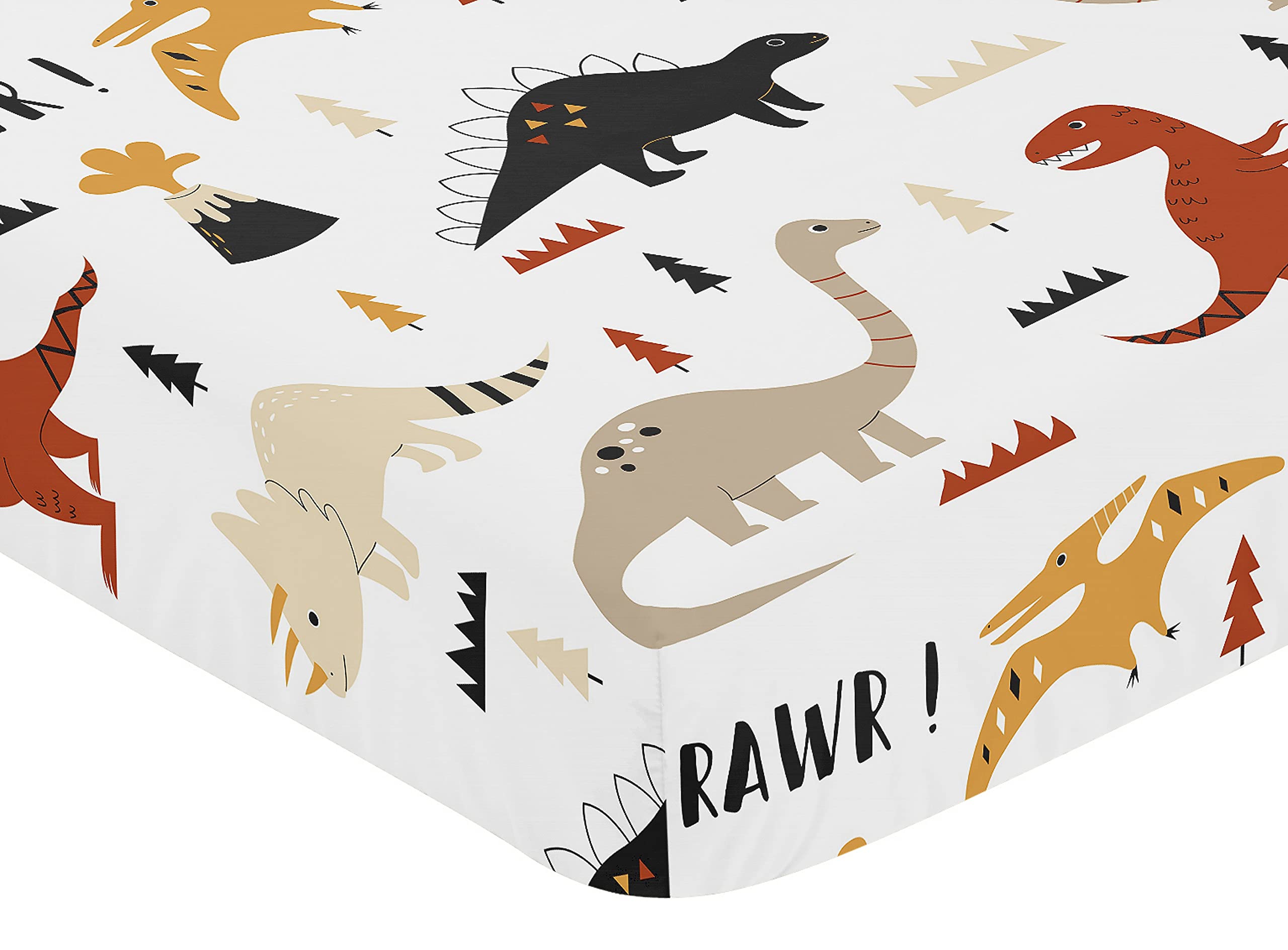 Sweet Jojo Designs Mod Dino Boy or Girl Fitted Crib Sheet Baby or Toddler Bed Nursery - Orange, Tan, Rust, Taupe, Mustard Yellow, Beige, Brown and Black Modern Dinosaur Boho Dinosaurs Gender Neutral