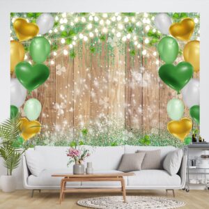 Ticuenicoa 7×5ft Happy St. Patrick's Day Backdrop Wooden Texture Green Balloon Glitter Bokeh Clover Photography Background Lucky Irish Shamrock Confentti Kids Birthday Baby Shower Wall Decor Banner