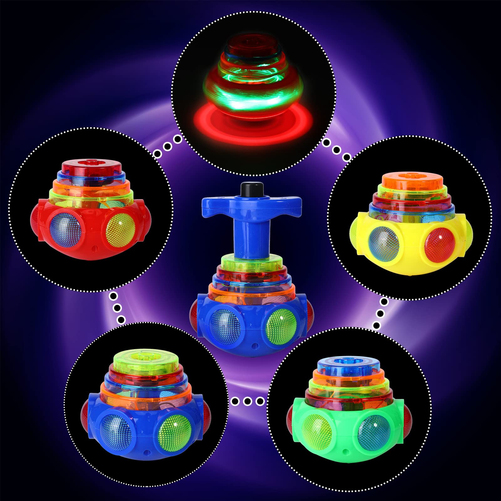 12 Pcs UFO Top Light Toy LED Light up Toy Music Flashing Spinner Toy for Party Supplies, 3 Colors