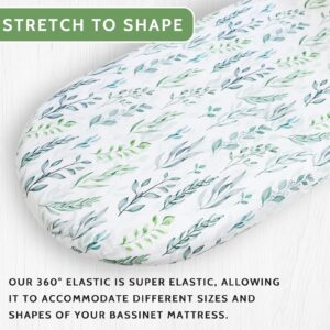 Bassinet Sheet for Baby Girl and Boy, Stretchy Soft Jersey Knit Fitted Sheet Universal for Oval,Hourglass and Rectangle Bassinet Mattress, Green Leaf