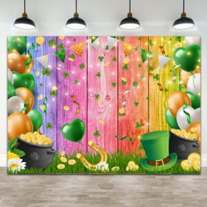 ticuenicoa 7×5ft happy st. patrick's day photo backdrop colorful wooden pattern lucky irish shamrock clover photography background kids adults birthday baby shower newborn banner