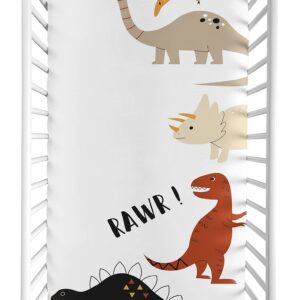 Sweet Jojo Designs Mod Dino Boy Girl Fitted Crib Sheet Baby Toddler Bed Nursery Photo Op - Orange Tan Rust Taupe Mustard Yellow Beige Brown and Black Modern Dinosaur Boho Dinosaurs Gender Neutral