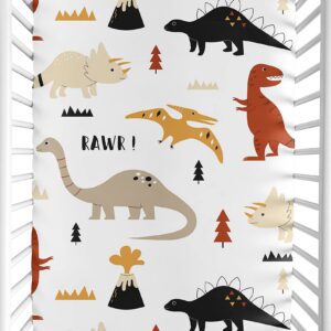 Sweet Jojo Designs Mod Dino Boy Girl Fitted Mini Crib Sheet Baby Nursery Portable Crib Pack Play - Orange Tan Rust Taupe Mustard Yellow Beige Brown Black Modern Dinosaur Boho Dinosaurs Gender Neutral