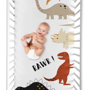 Sweet Jojo Designs Mod Dino Boy Girl Fitted Crib Sheet Baby Toddler Bed Nursery Photo Op - Orange Tan Rust Taupe Mustard Yellow Beige Brown and Black Modern Dinosaur Boho Dinosaurs Gender Neutral