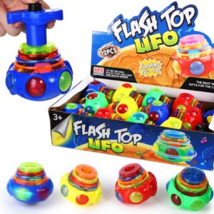 12 pcs ufo top light toy led light up toy music flashing spinner toy for party supplies, 3 colors