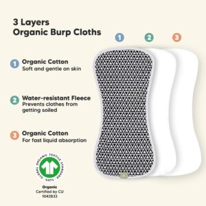 Organic Burp Cloths for Baby Boys and Girls and Baby Diaper Caddy Organizer Bundle - Burping Cloth, Newborn Towel, Milk Spit Up Rags (MONOS) - Car Caddy Diaper Holder, Storage Caddy (Classic Gray)