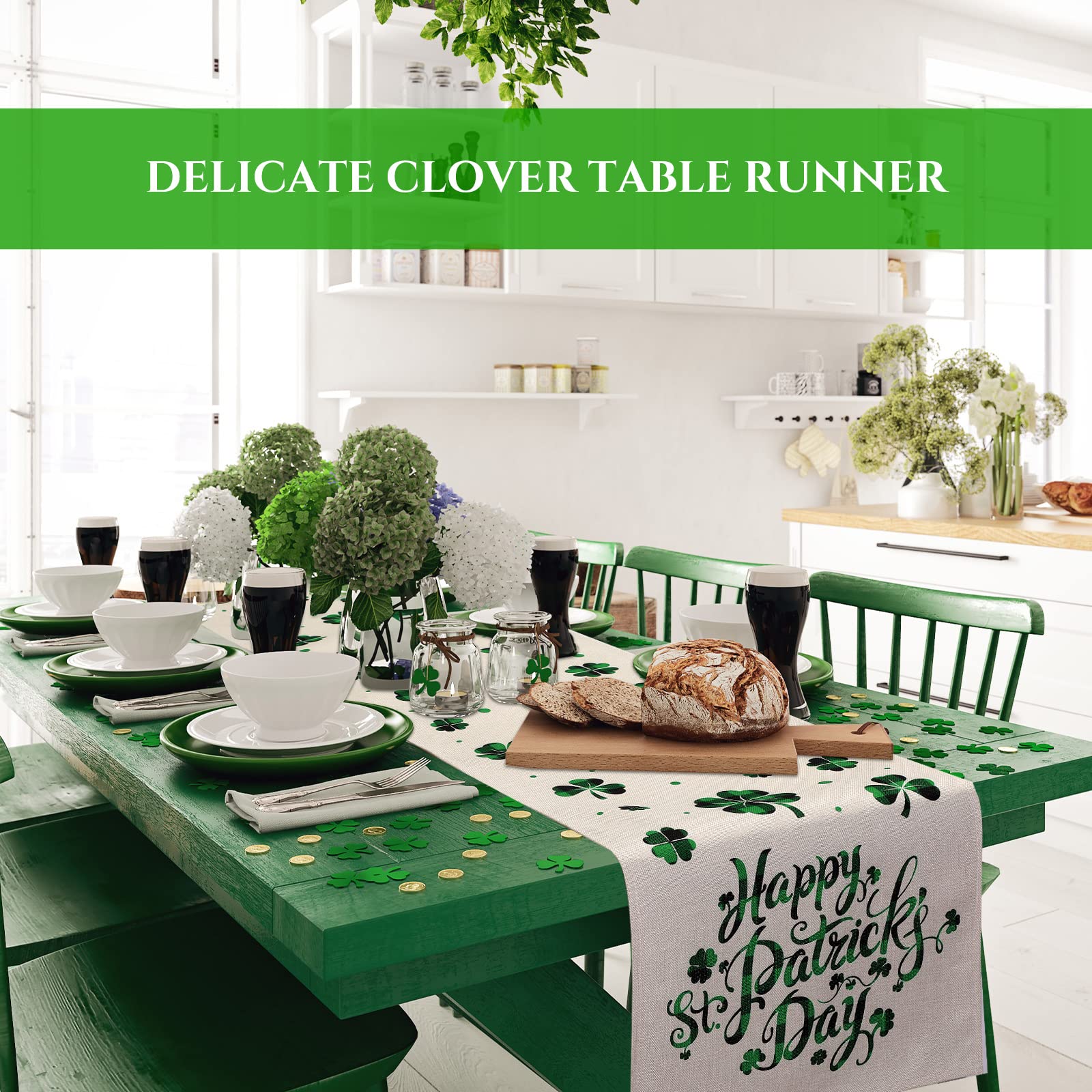 2 Pack St. Patrick's Day Table Runner Lucky Shamrocks Table Runner Irish Burlap Table Runners Lucky Clover Table Runners for St. Patrick's Day Spring Wedding Shower Dinner Party Supplies 13 x 72 inch