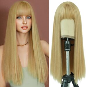 7jhh wigs blonde wig with bang for women long straight blonde wig synthetic wig for girl emo cosplay and daily use（23" blonde