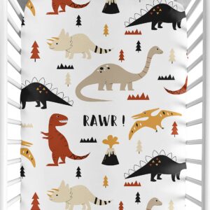 Sweet Jojo Designs Mod Dino Boy or Girl Fitted Crib Sheet Baby or Toddler Bed Nursery - Orange, Tan, Rust, Taupe, Mustard Yellow, Beige, Brown and Black Modern Dinosaur Boho Dinosaurs Gender Neutral