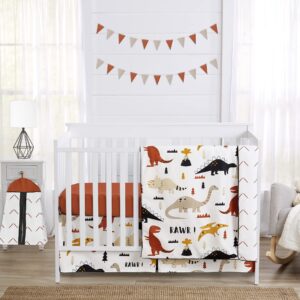 sweet jojo designs mod dino baby boy girl nursery crib bedding set - 4 pieces - orange tan rust taupe mustard yellow beige brown black modern dinosaur boho dinosaurs arrow chevron herringbone neutral