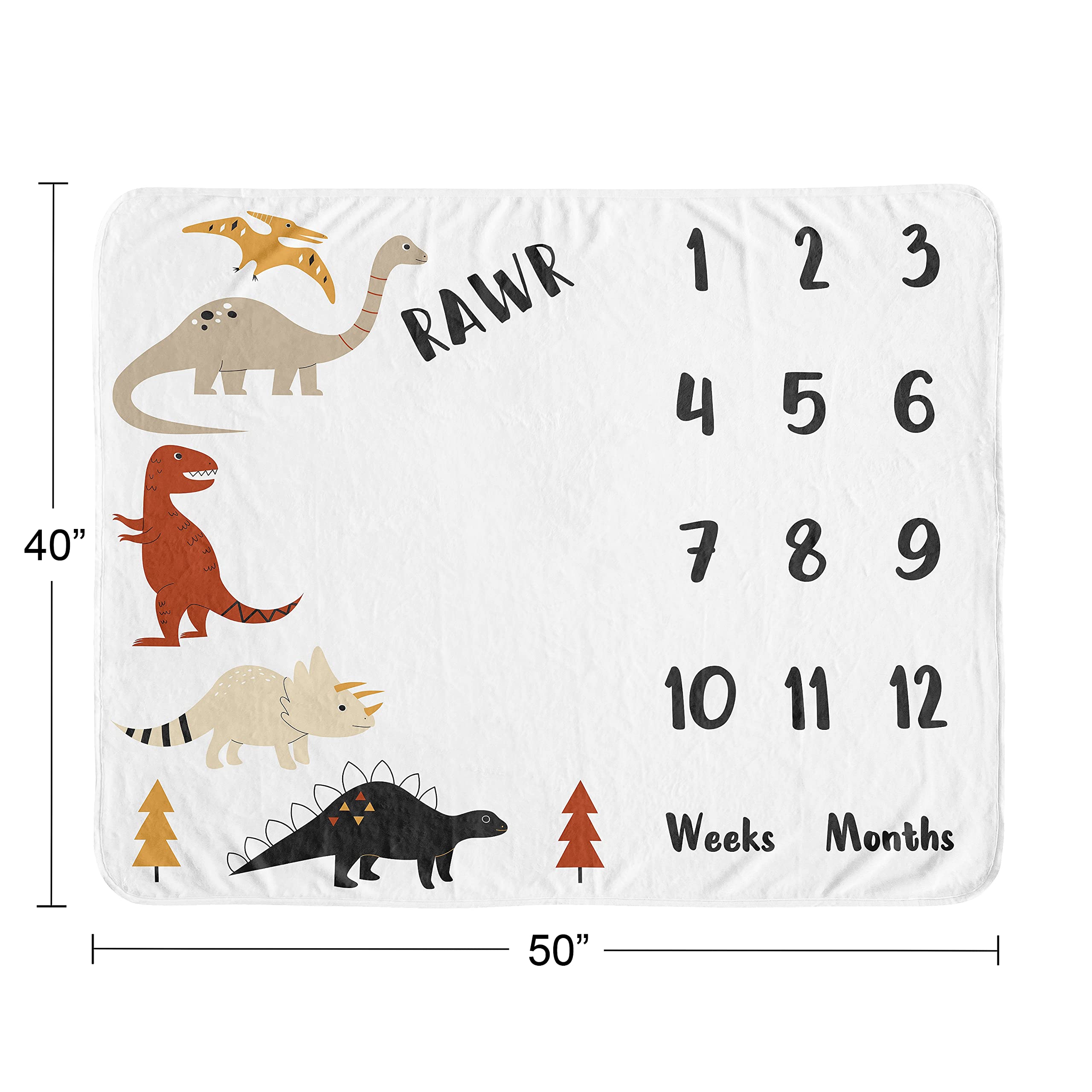 Sweet Jojo Designs Mod Dino Boy Girl Milestone Blanket Monthly Newborn First Year Growth Mat Baby Shower Memory Keepsake - Orange Tan Rust Taupe Mustard Yellow Beige Brown Black Modern Dinosaur Boho