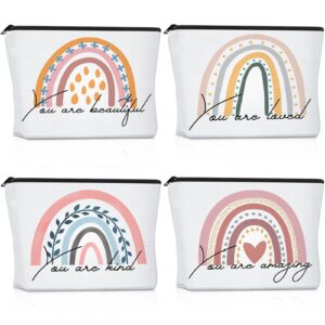 saintrygo 4 pcs rainbow cosmetic bag teacher nurse inspirational gift bags for women girls you are loved beautiful kind makeup bag bulk personalized canvas purse pouch for toiletry travel(fresh)