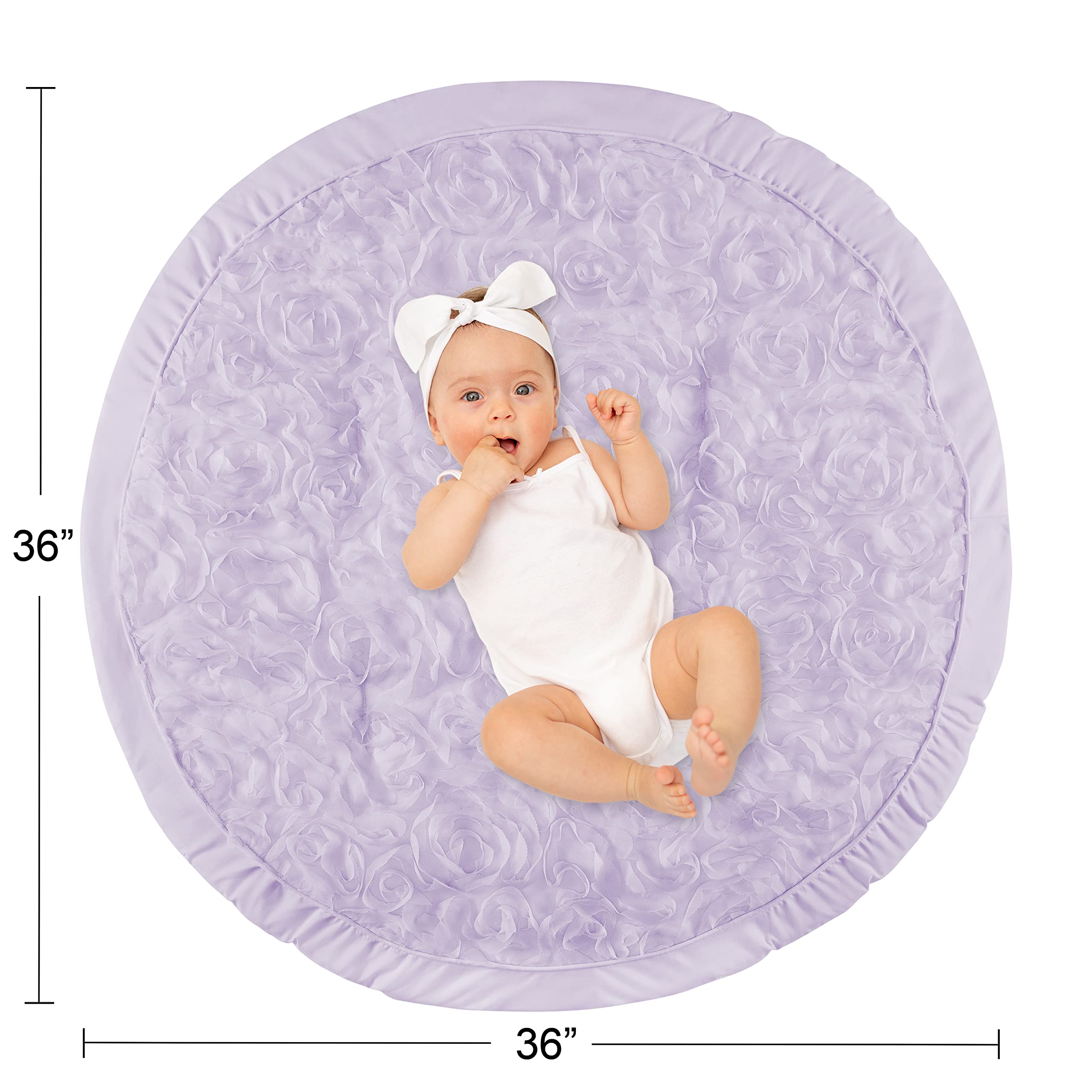 Sweet Jojo Designs Purple Floral Rose Girl Baby Playmat Tummy Time Infant Play Mat - Solid Light Lavender Flower Luxurious Elegant Princess Vintage Boho Shabby Chic Luxury Glam High End Roses