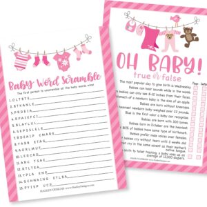 75 Pink Who Knows Mommy Best, Baby Prediction and Advice Cards etc, 25 True Or False, Word Scramble For Baby Shower Ideas - 8 Double Sided Cards Baby Shower Games Funny, Baby Shower Party Supplies