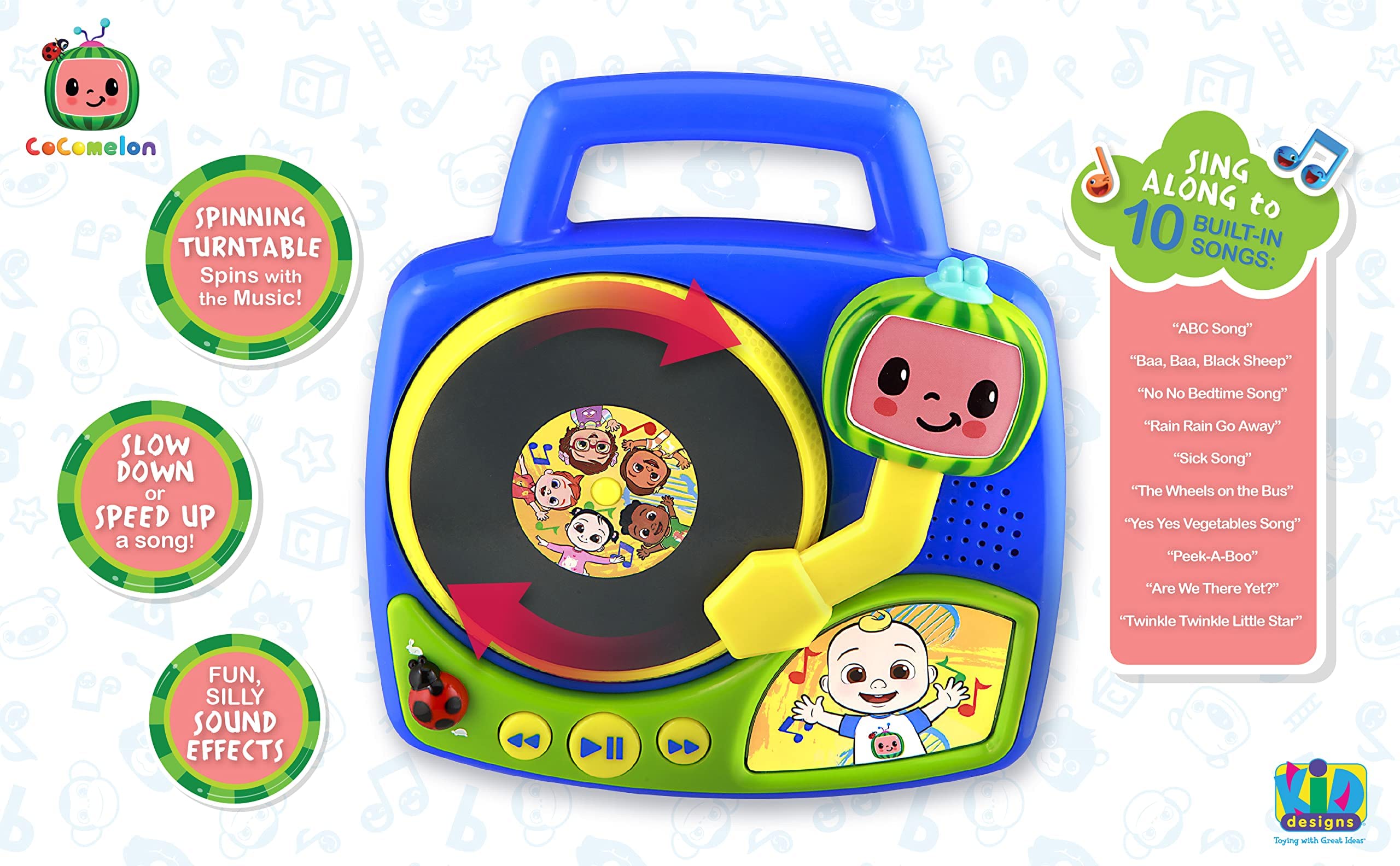 eKids Cocomelon Toy Turntable for Toddlers with Built-in Nursery Rhymes and Sound Effects for Fans of Cocomelon Toys