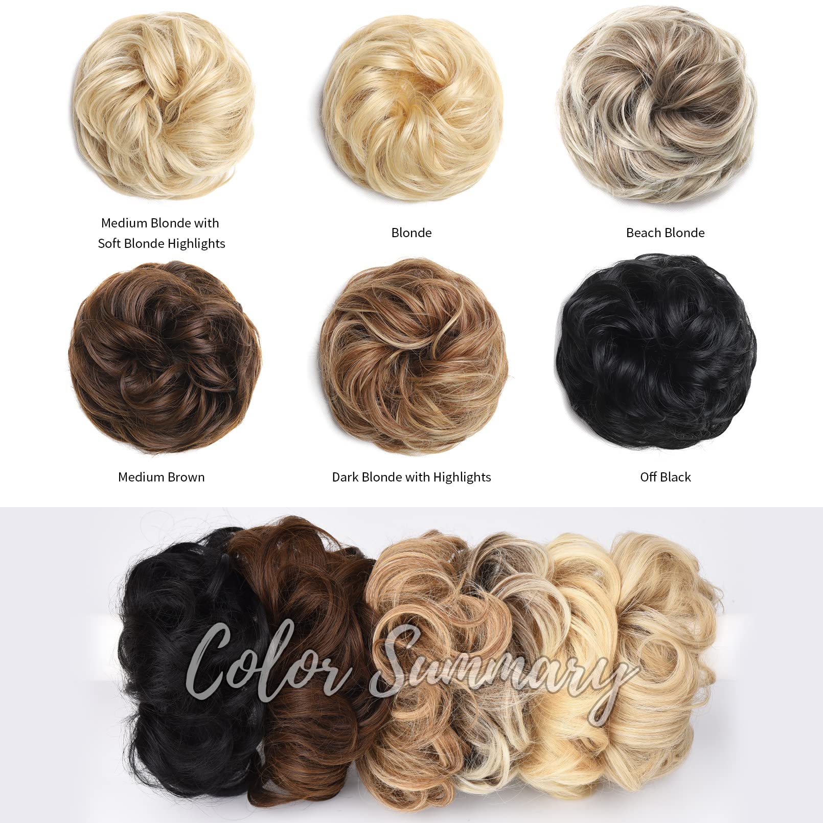 YOGFIT Messy Bun Hair Piece Thick Volume Tousled Updo Hair Bun Extensions Curly Wavy Synthetic Ponytail Hairpieces Hair Scrunchies for Women Girls (Beach Blonde)