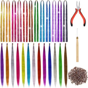 1440 strands hair tinsel kit with tools glitter hair extension tinsel 26 pieces 13 colors feather hair extensions heat resistant synthetic hair with 200 micro ring beads for women cosplay party supply