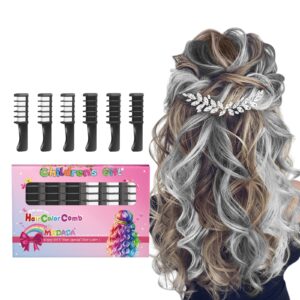 msdada new hair chalk comb temporary hair color dye for girls kids with light color hair, washable hair chalk for girls age 4 5 6 7 8 9 10 birthday cosplay diy, christmas, new year (black & white)