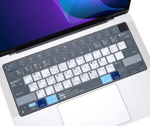 keyboard cover with mac os shortcut hot keys for apple macbook pro 14 inch a3112 a3401 a3185 a2442 a2918 a2992 2024 2023/pro 16 inch a3403 a3186 a2991 m4 m3 m2,macbook air 13.6" 15.3" skin-blue&white