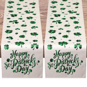 2 pack st. patrick's day table runner lucky shamrocks table runner irish burlap table runners lucky clover table runners for st. patrick's day spring wedding shower dinner party supplies 13 x 72 inch