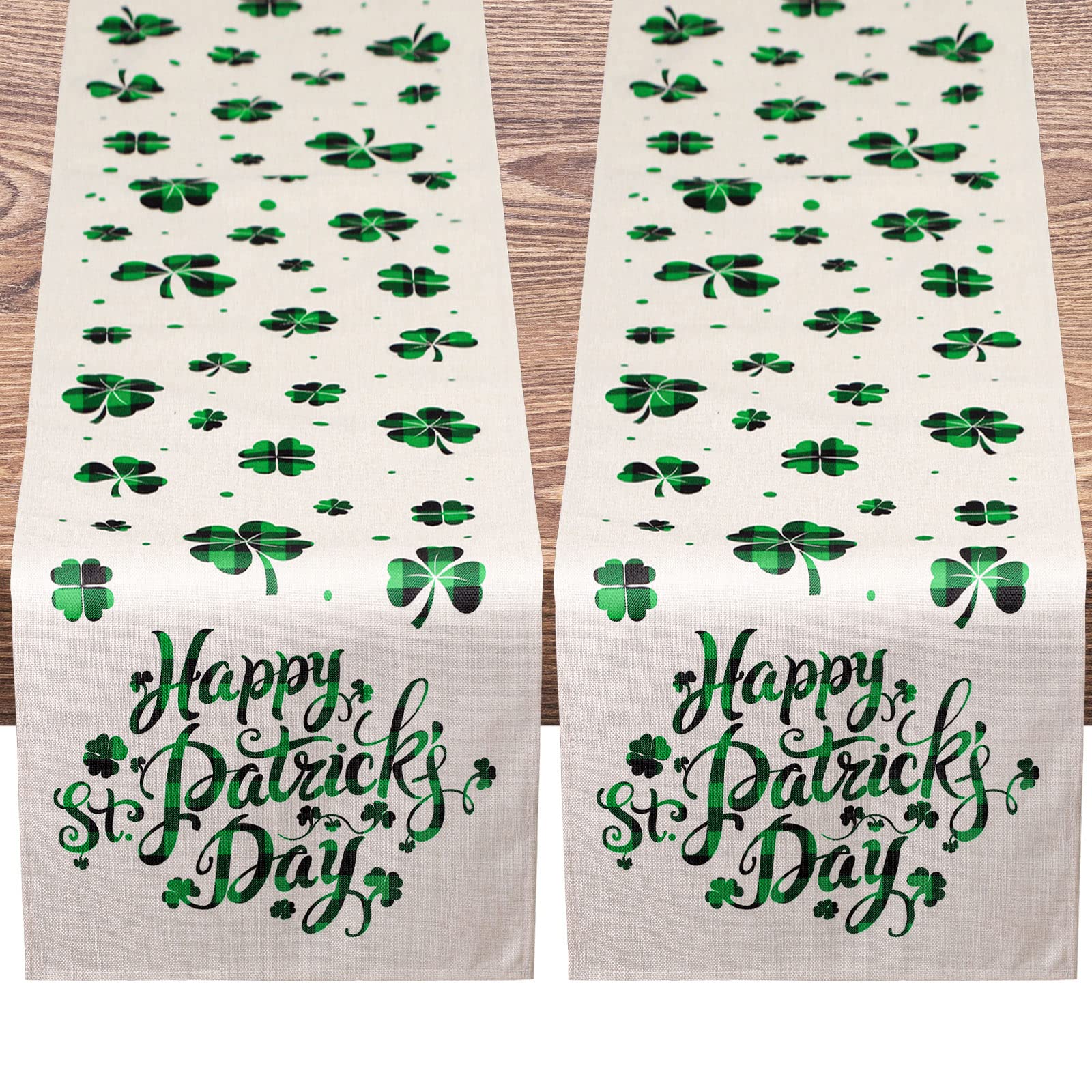 2 Pack St. Patrick's Day Table Runner Lucky Shamrocks Table Runner Irish Burlap Table Runners Lucky Clover Table Runners for St. Patrick's Day Spring Wedding Shower Dinner Party Supplies 13 x 72 inch