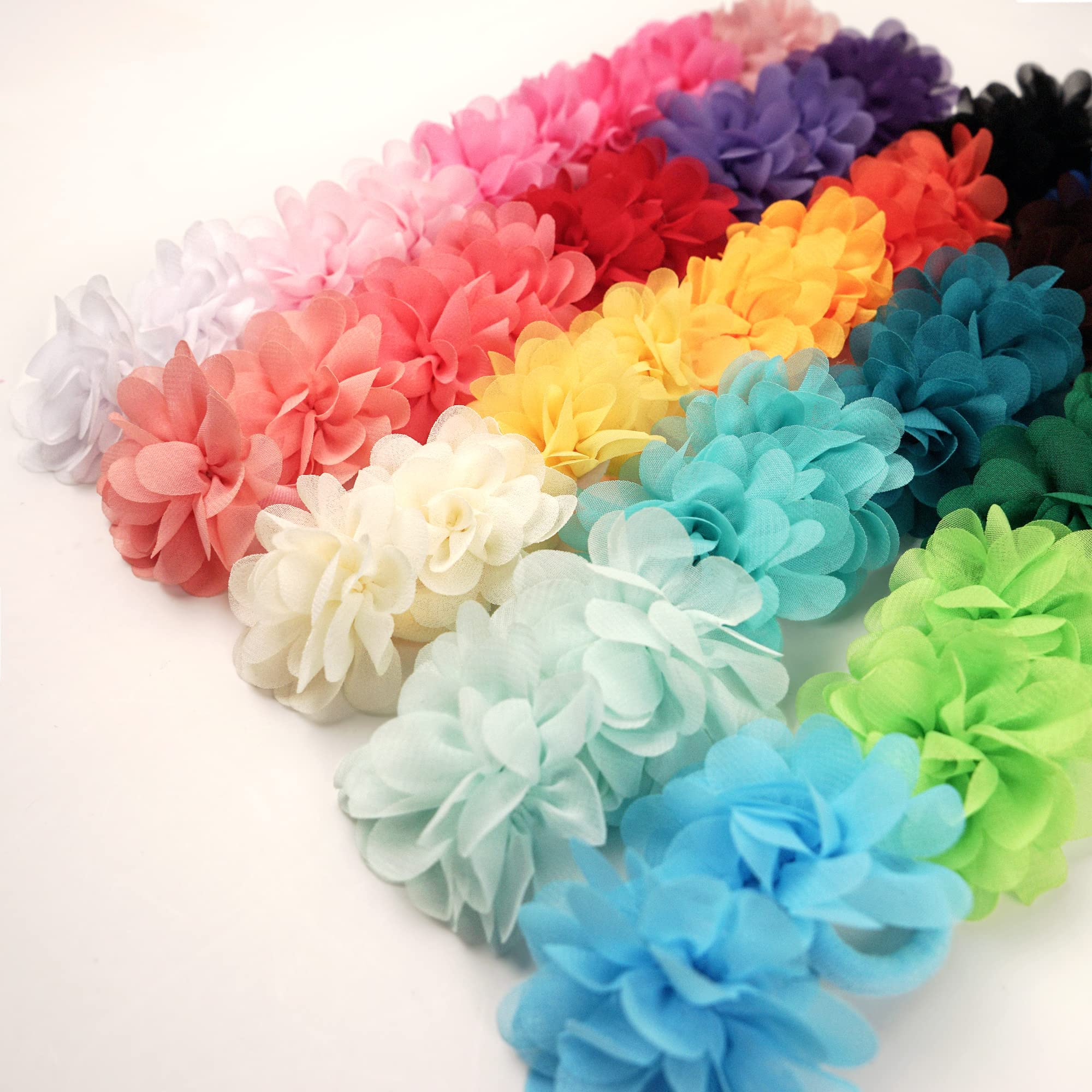 50PCS Baby Girls Hair Ties 2inch Chiffon Flower Bows Rubber Bands Soft Elastics Ponytail Holders Accessories for Infants Toddlers Kids Children Set of 25 Pairs