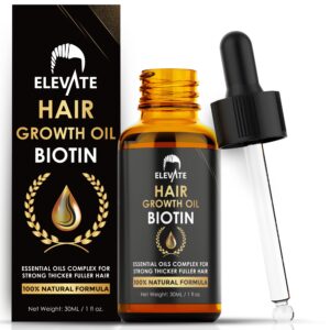 elevate hair growth oil - biotin serum & castor oil natural vitamin treatment for stronger, thicker, longer hair and regrowth - prevent thinning and loss for men & women, 1 fl oz