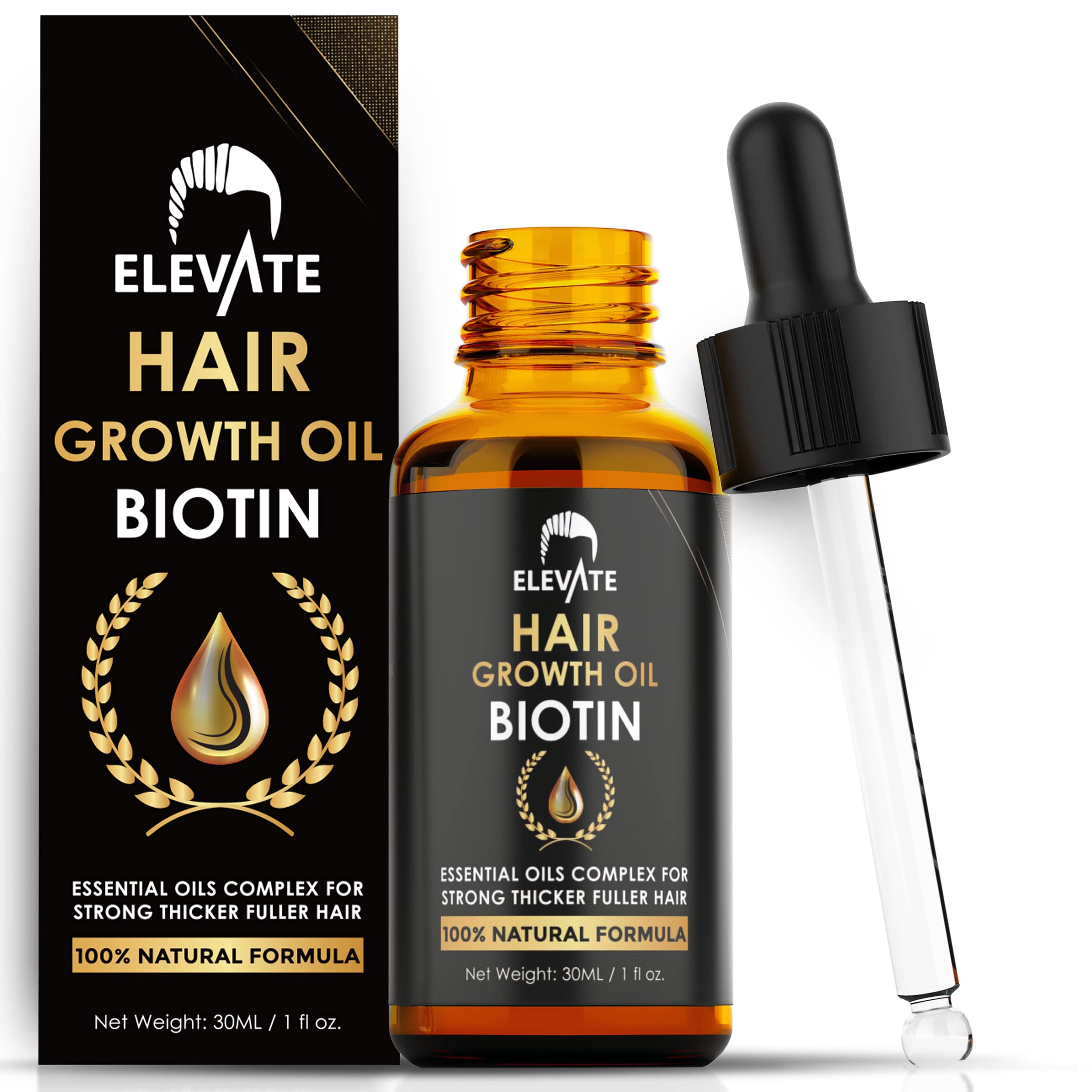 ELEVATE Hair Growth Oil - Biotin Serum & Castor Oil Natural Vitamin Treatment for Stronger, Thicker, Longer Hair and Regrowth - Prevent Thinning and Loss for Men & Women, 1 Fl Oz