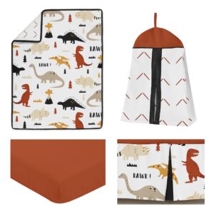 Sweet Jojo Designs Mod Dino Baby Boy Girl Nursery Crib Bedding Set - 4 pieces - Orange Tan Rust Taupe Mustard Yellow Beige Brown Black Modern Dinosaur Boho Dinosaurs Arrow Chevron Herringbone Neutral