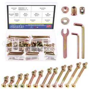 glarks 253pcs m6 baby bed crib screws hardware replacement kit, m6x25/35/45/55/65/75/85mm hex socket cap screws with nuts washers and tools for chair table cabinets furniture