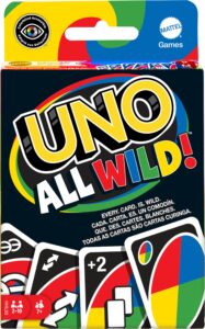 mattel games uno all wild card game with 112 cards, gift for kid, family & adult game night for players 7 years & older