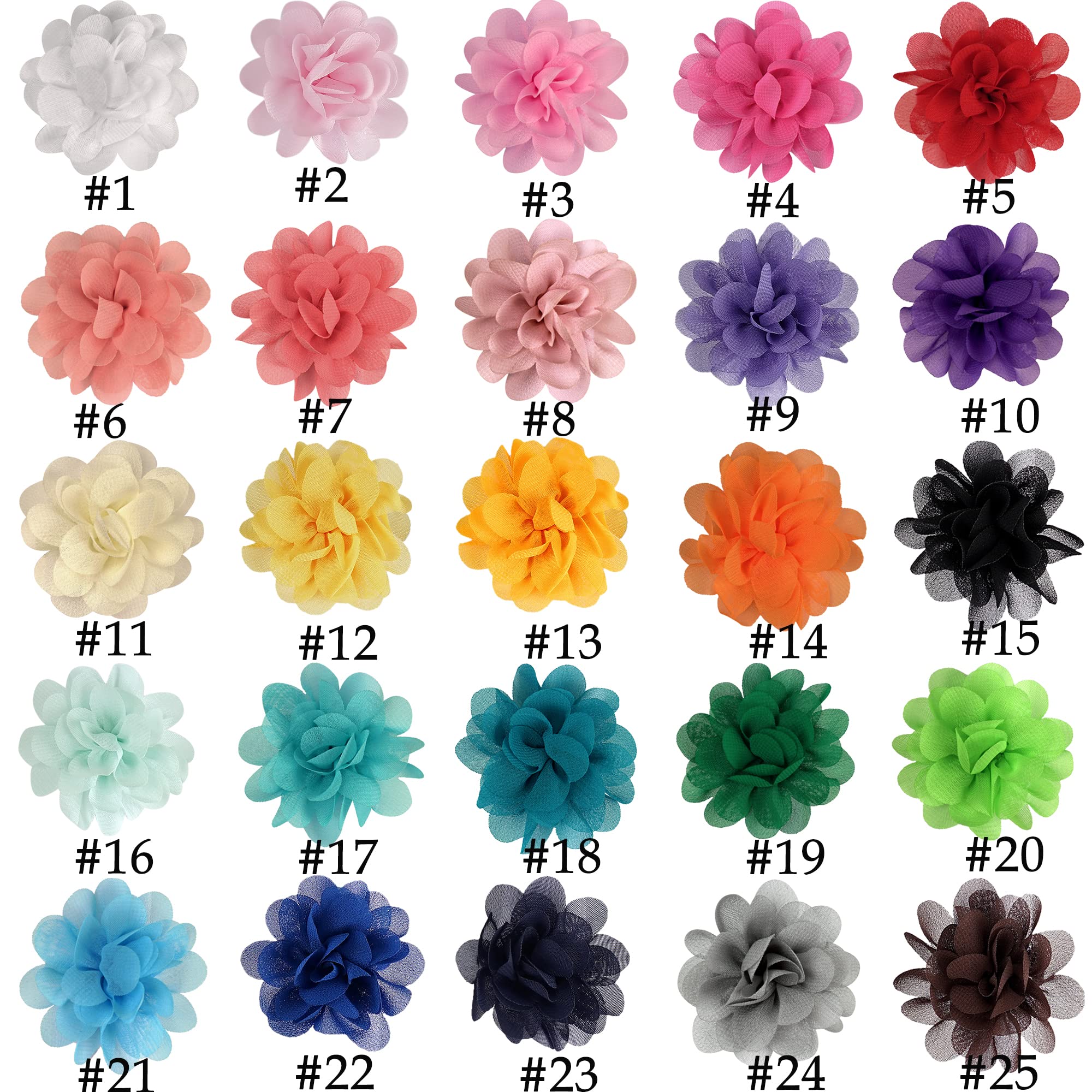 50PCS Baby Girls Hair Ties 2inch Chiffon Flower Bows Rubber Bands Soft Elastics Ponytail Holders Accessories for Infants Toddlers Kids Children Set of 25 Pairs