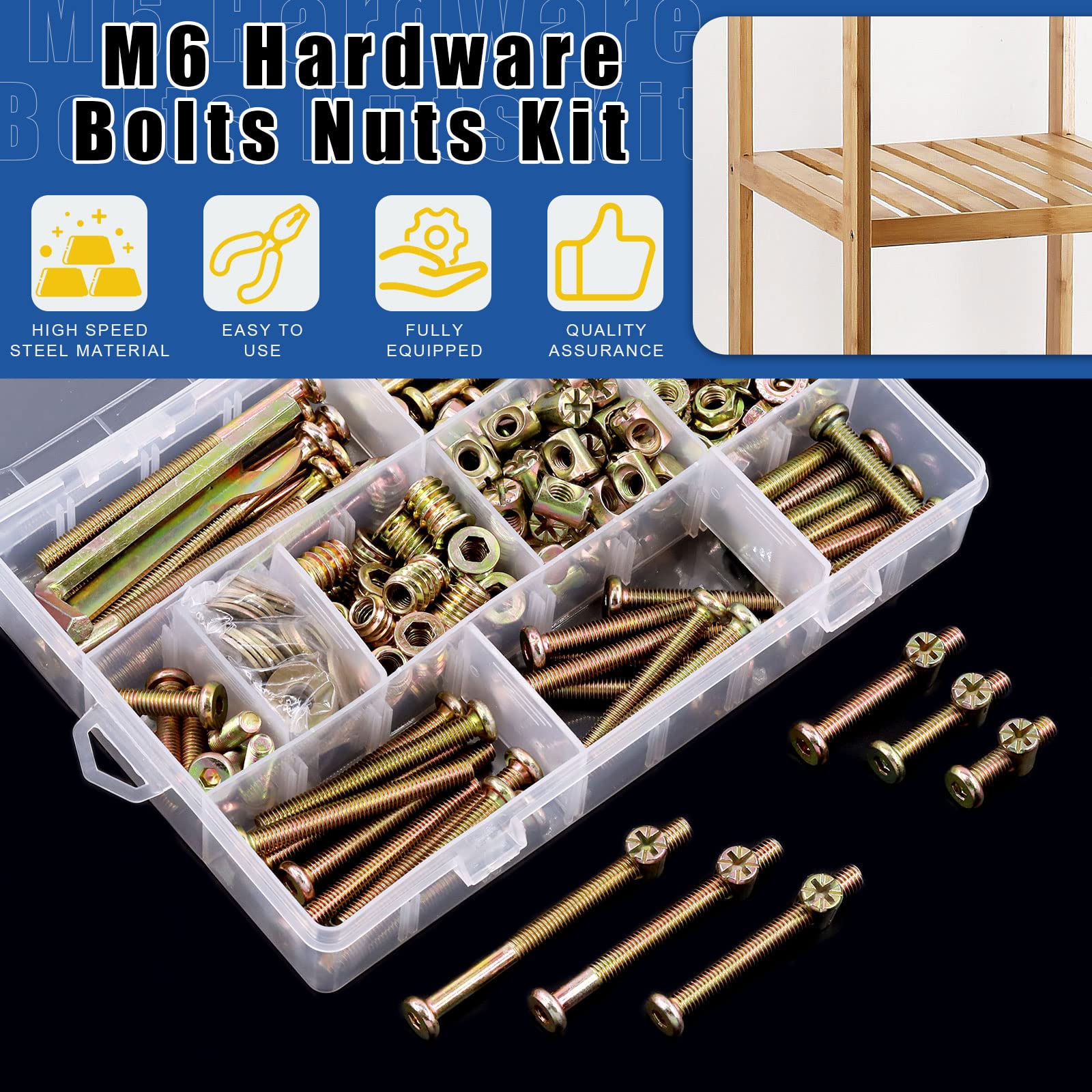 Glarks 253Pcs M6 Baby Bed Crib Screws Hardware Replacement Kit, M6x25/35/45/55/65/75/85MM Hex Socket Cap Screws with Nuts Washers and Tools for Chair Table Cabinets Furniture