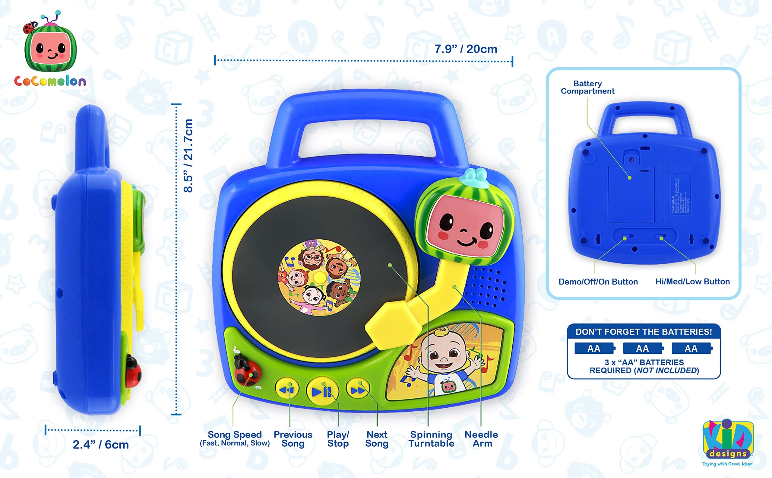 eKids Cocomelon Toy Turntable for Toddlers with Built-in Nursery Rhymes and Sound Effects for Fans of Cocomelon Toys