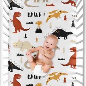 Sweet Jojo Designs Mod Dino Boy or Girl Fitted Crib Sheet Baby or Toddler Bed Nursery - Orange, Tan, Rust, Taupe, Mustard Yellow, Beige, Brown and Black Modern Dinosaur Boho Dinosaurs Gender Neutral