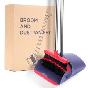 Broom and Dustpan Set 2021 Outdoor Or Indoor Broom Dust Pan 3 Foot Angle Heavy Push Combo Upright Long Handle for Kids Garden Pet Dog Hair Lobby Wood Floor Sweeping Kitchen House