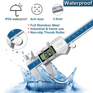 Digital Calipers, DITRON Electronic Caliper 6 inch IP54 Waterproof Micrometer, Woodworking Dimensional Measuring Tools Inch/MM Stainless Steel Vernier Caliper 150mm