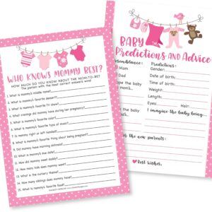 25 Pink Animal Matching, 25 Nursery Rhyme Game, 25 Who Knows Mommy Best, 25 Baby Prediction And Advice Cards - 4 Double Sided Cards, Baby Shower Party Supplies