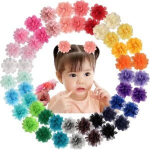 50pcs baby girls hair ties 2inch chiffon flower bows rubber bands soft elastics ponytail holders accessories for infants toddlers kids children set of 25 pairs