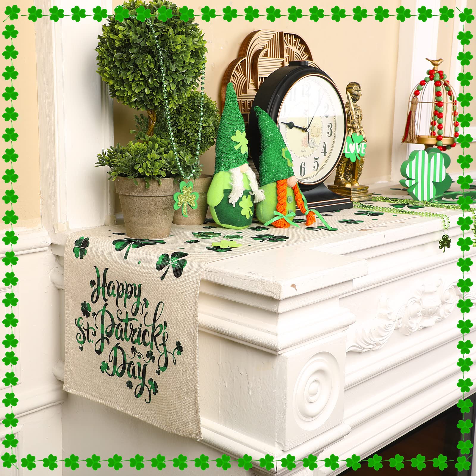 2 Pack St. Patrick's Day Table Runner Lucky Shamrocks Table Runner Irish Burlap Table Runners Lucky Clover Table Runners for St. Patrick's Day Spring Wedding Shower Dinner Party Supplies 13 x 72 inch