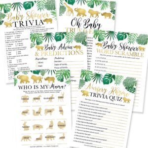 50 safari baby prediction and advice cards, trivia games, etc, 25 baby animal matching, nursery rhyme game - 6 double sided cards baby shower games funny, baby shower ideas baby sprinkle games