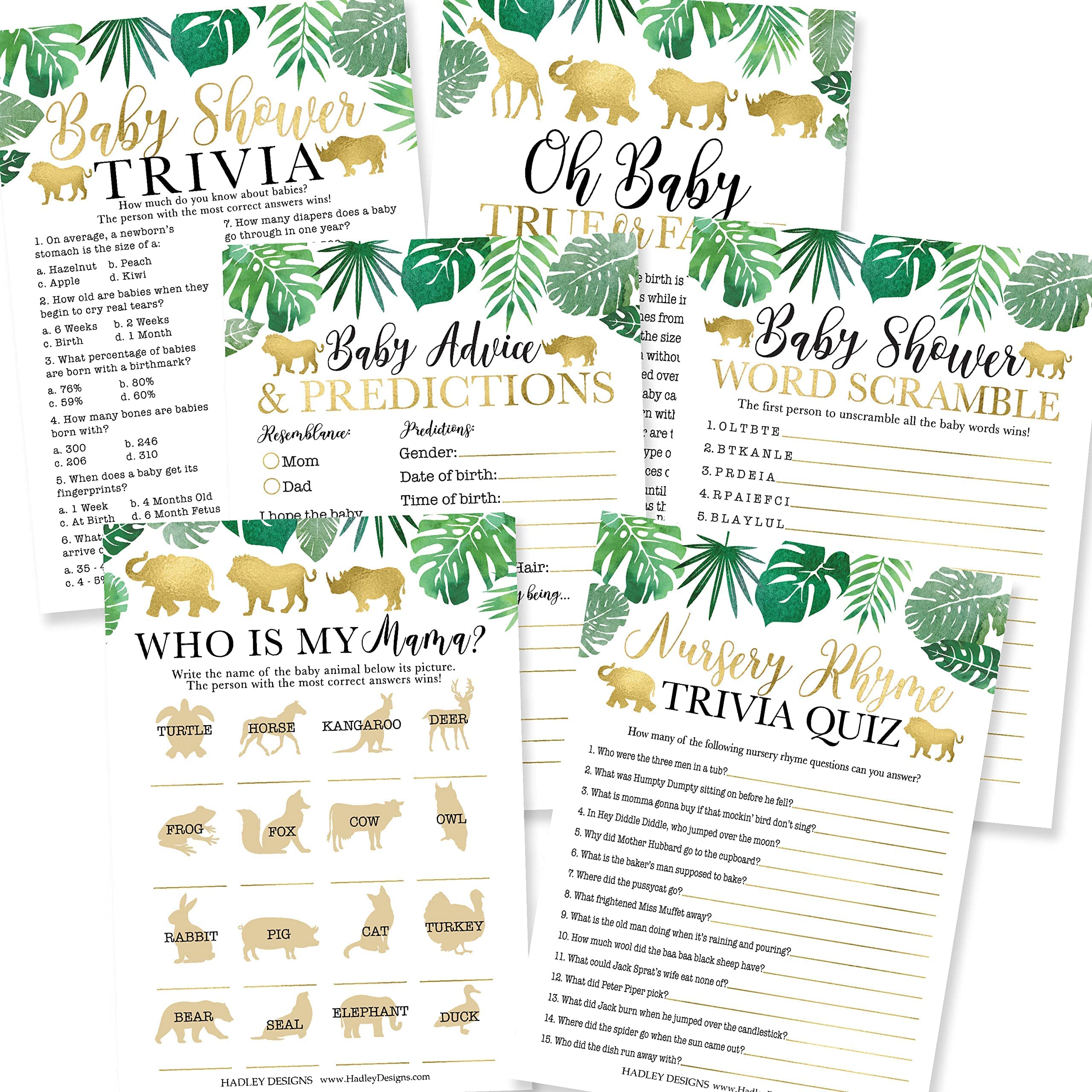 50 Safari Baby Prediction And Advice Cards, Trivia Games, etc, 25 Baby Animal Matching, Nursery Rhyme Game - 6 Double Sided Cards Baby Shower Games Funny, Baby Shower Ideas Baby Sprinkle Games