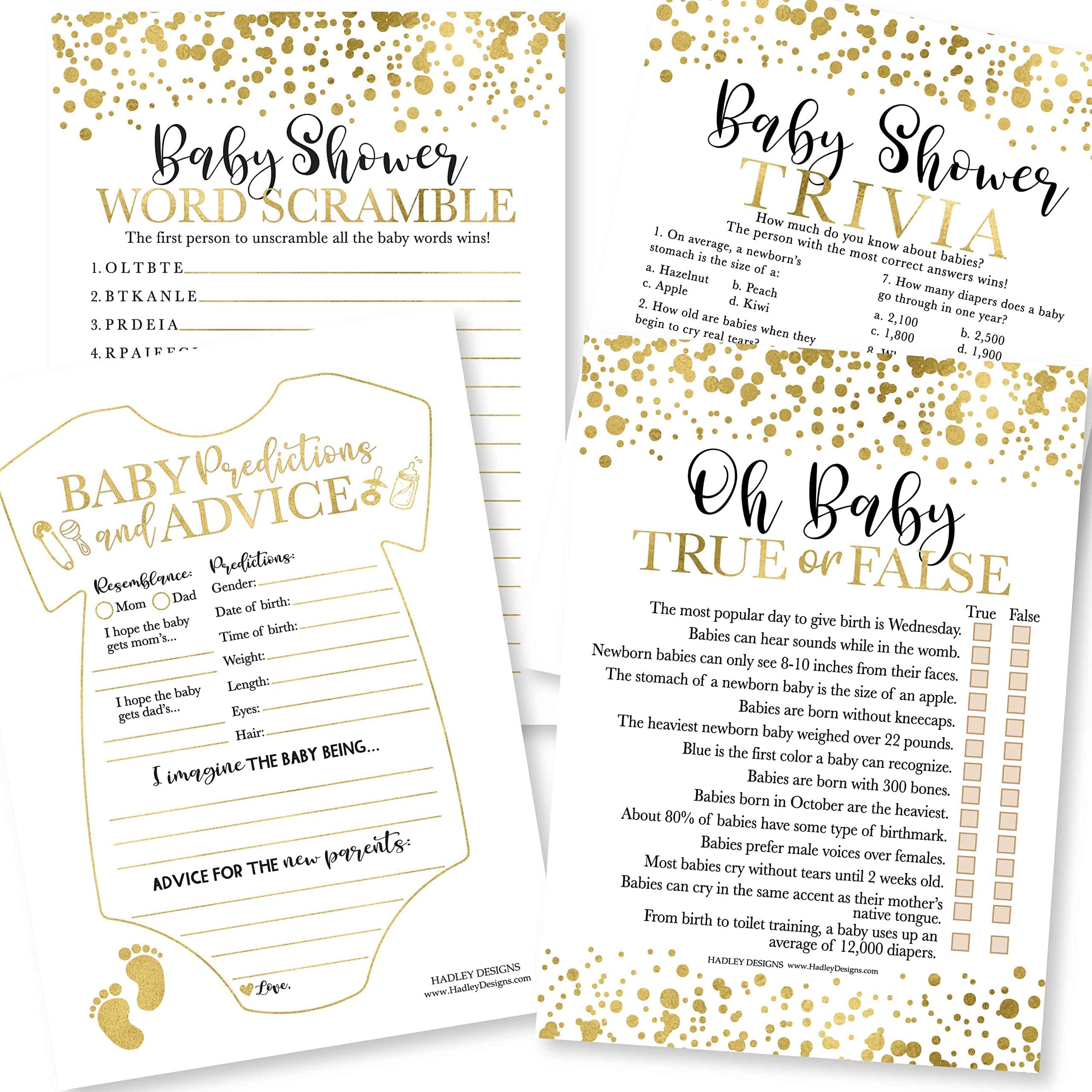 50 Gold Baby Prediction And Advice Cards, Trivia Games, etc, 25 Baby Animal Matching, Nursery Rhyme Game - 6 Double Sided Cards Baby Shower Games Funny, Baby Shower Ideas Baby Sprinkle Games