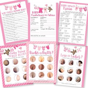 75 Pink Who Knows Mommy Best, Baby Prediction and Advice Cards etc, 25 True Or False, Word Scramble For Baby Shower Ideas - 8 Double Sided Cards Baby Shower Games Funny, Baby Shower Party Supplies